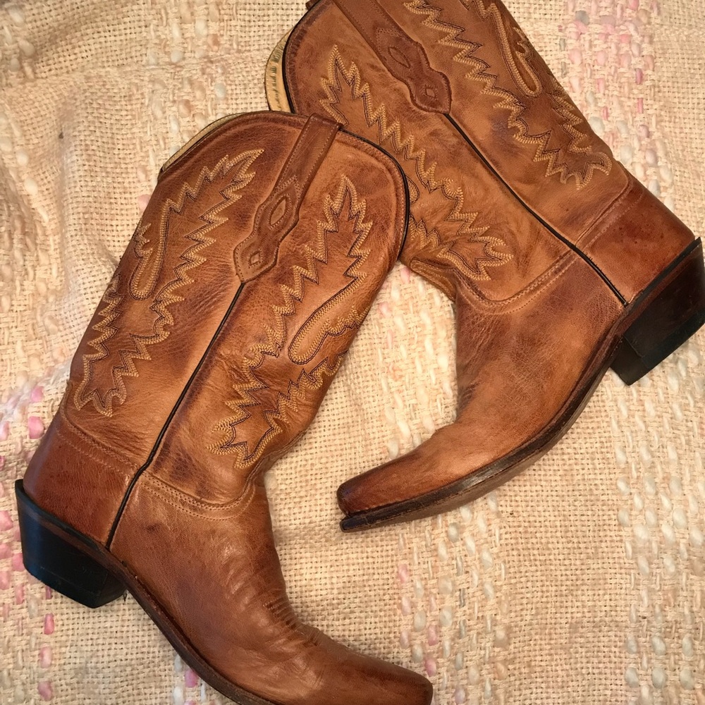 Women’s Old West Tan Leather Cowboy Boots - Gem